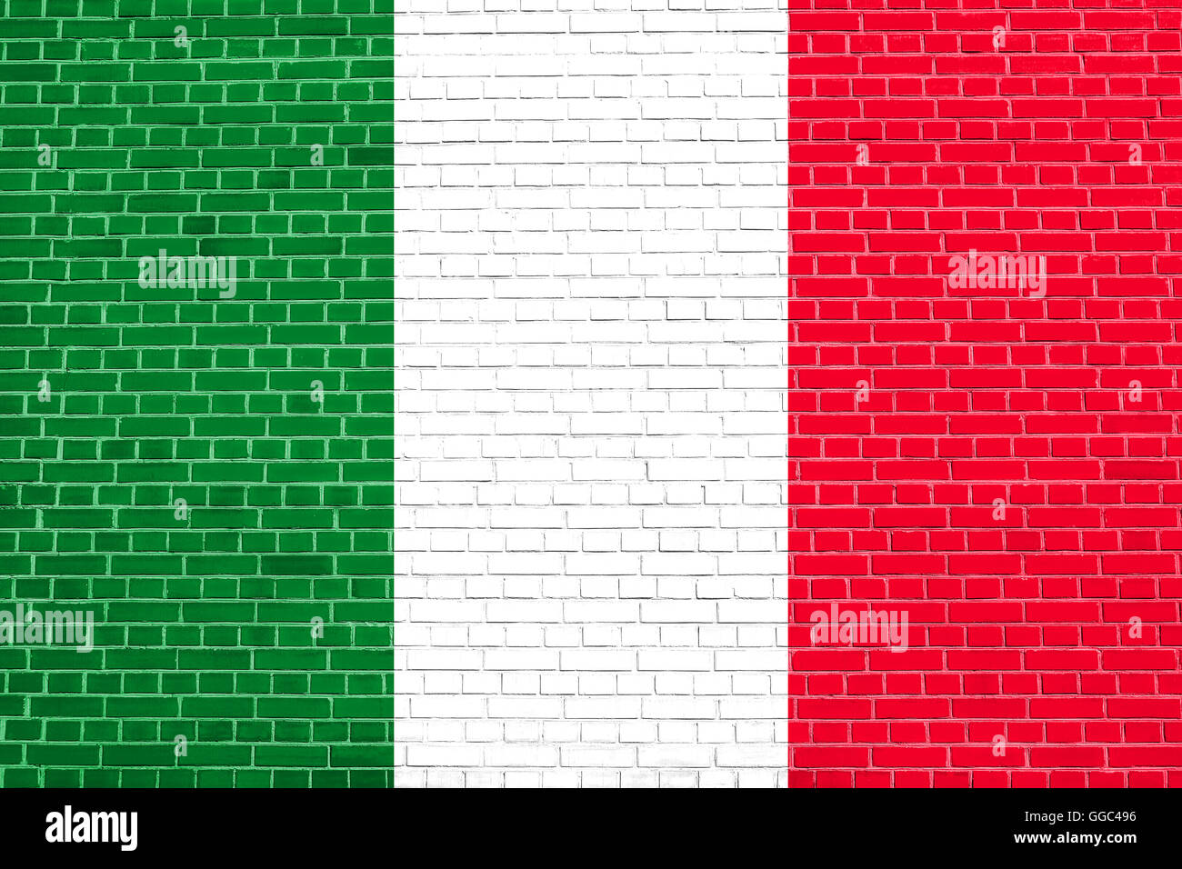 Flag of Italy on brick wall texture background. Italian national flag ...