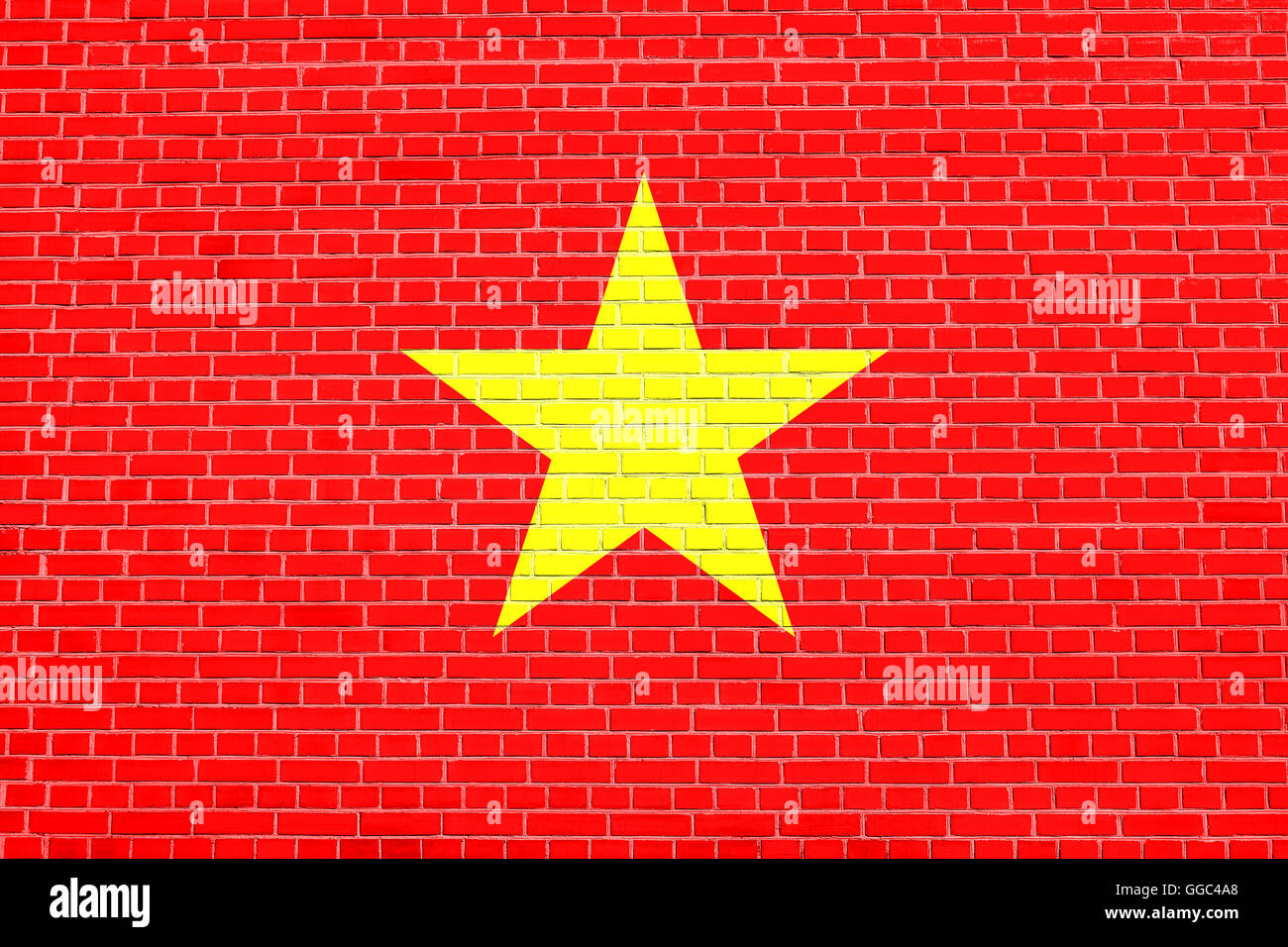 Flag of Vietnam on brick wall texture background. Vietnamese national ...
