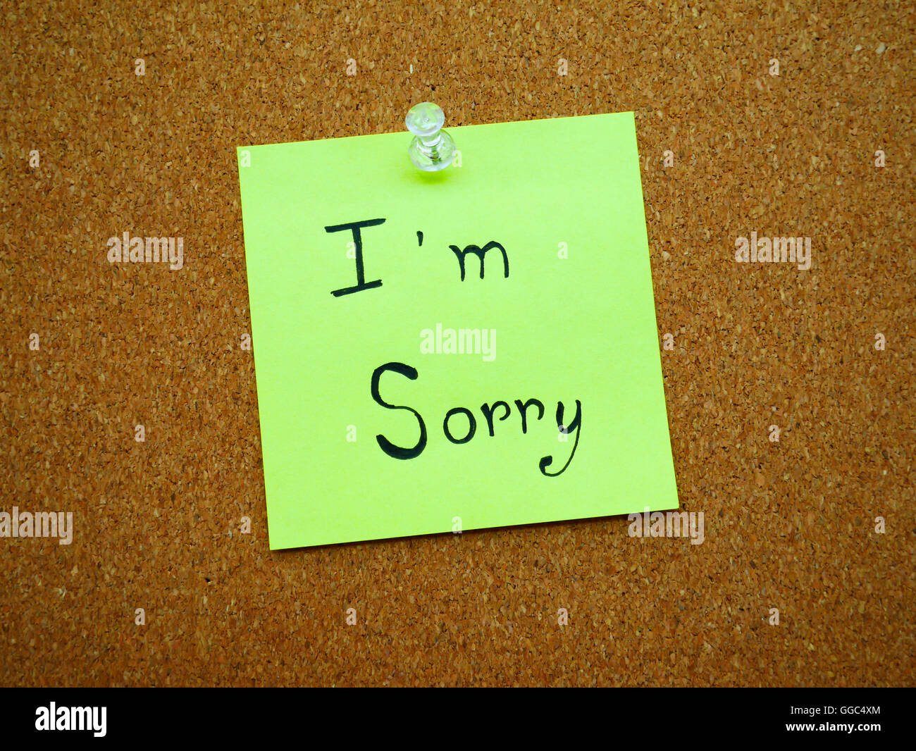 I'm sorry in green post note on wooden board Stock Photo - Alamy