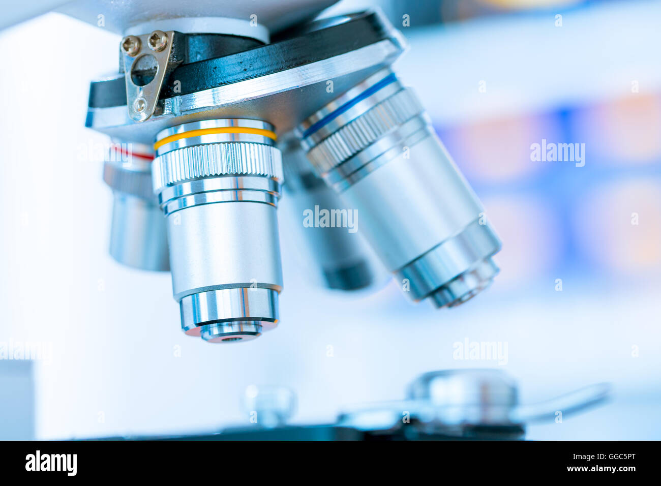Laboratory Microscope. Scientific research background Stock Photo - Alamy