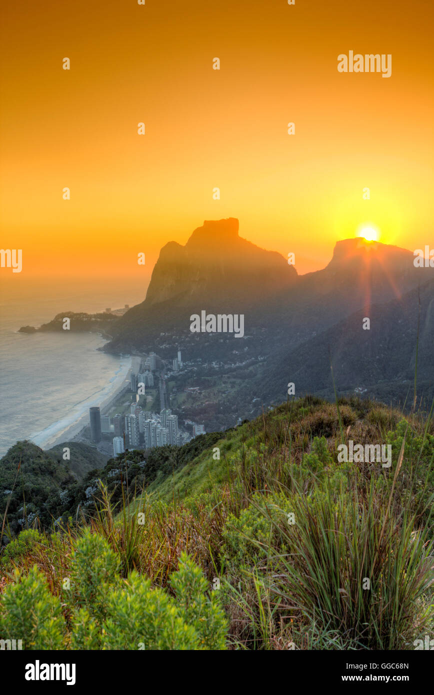 geography / travel, Brazil, Rio de Janeiro, sunset behind the Pedra da ...