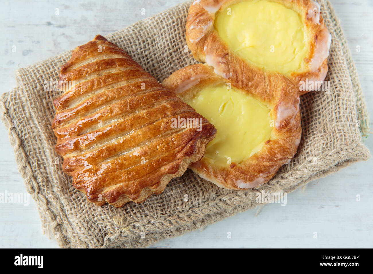 Assortment of delicious french typical pastries for a sweet breakfast ...