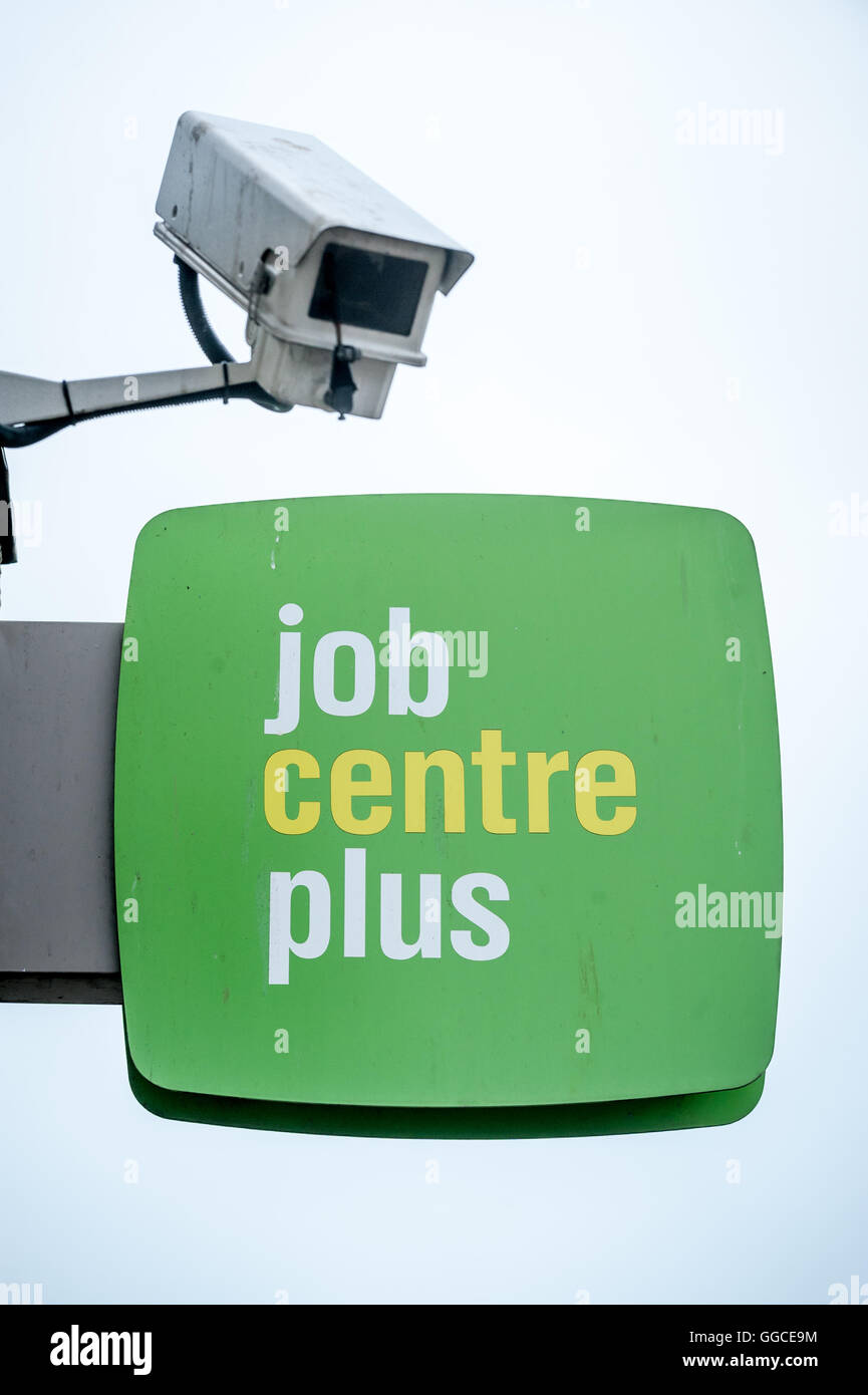 A Job Centre sign and security camera on a normal street in southern ...