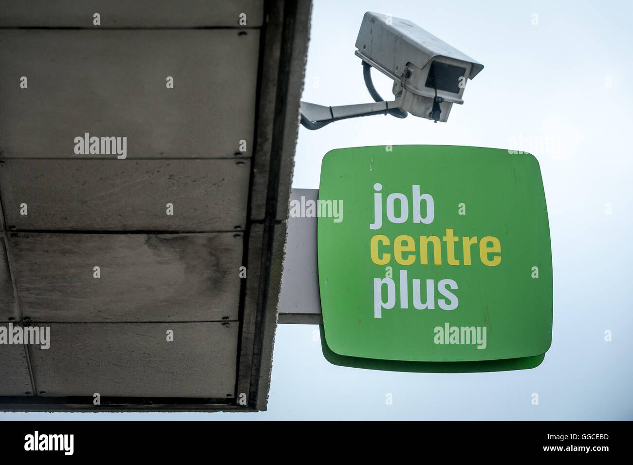 A Job Centre sign and security camera on a normal street in southern ...
