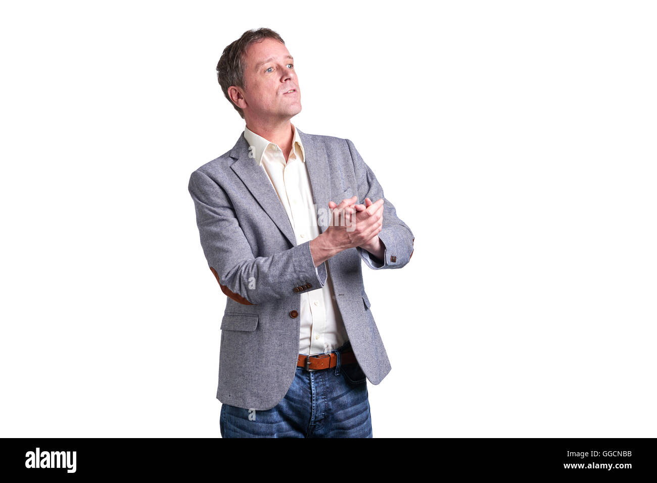 Portrait of a happy middle age man clapping Stock Photo - Alamy