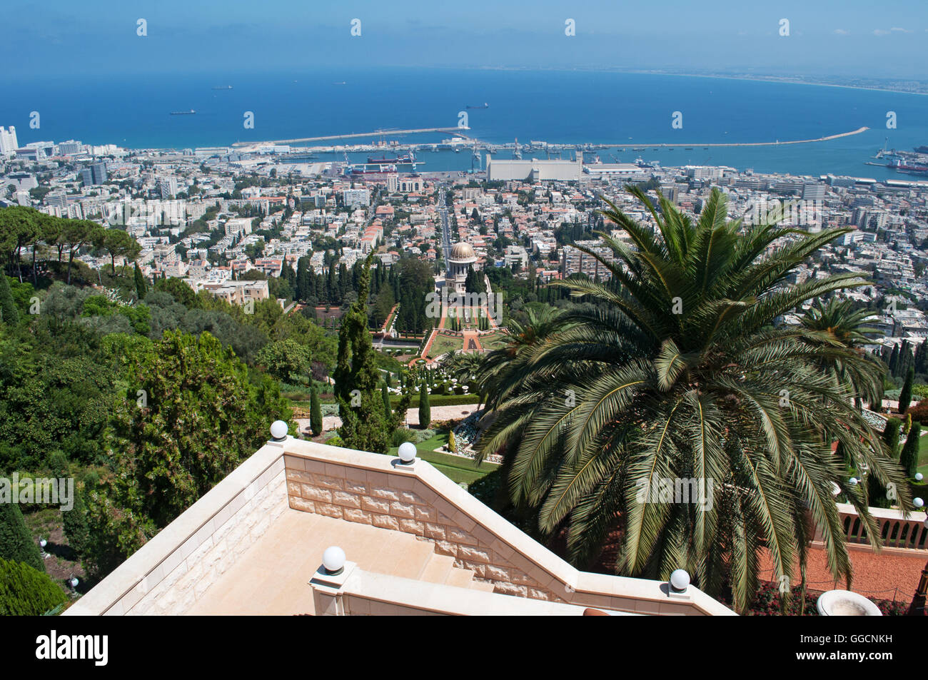 Israel: panoramic view of Haifa and the Bahai gardens with the ...