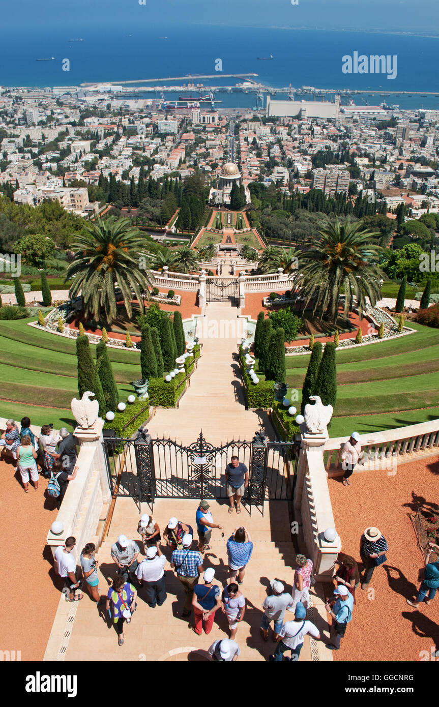 Israel: panoramic view of Haifa and the Bahai gardens with the ...