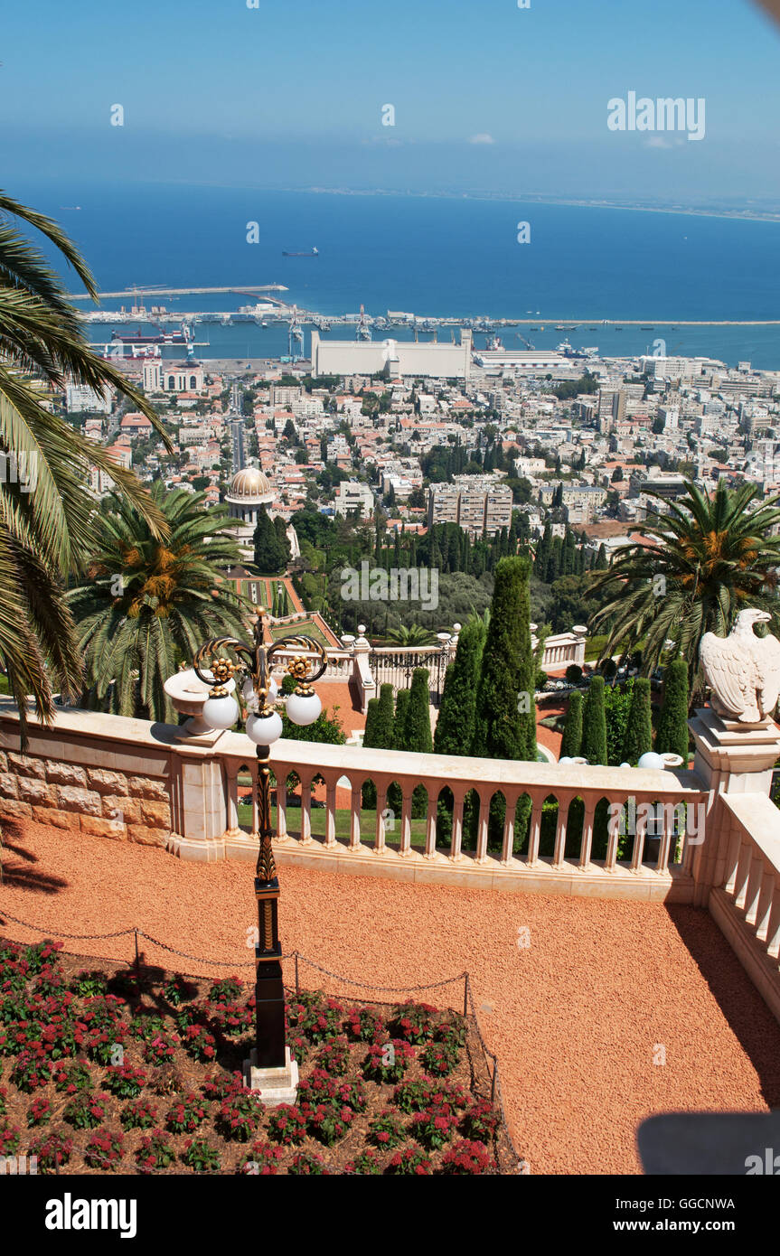 Israel: panoramic view of Haifa and the Bahai gardens with the ...