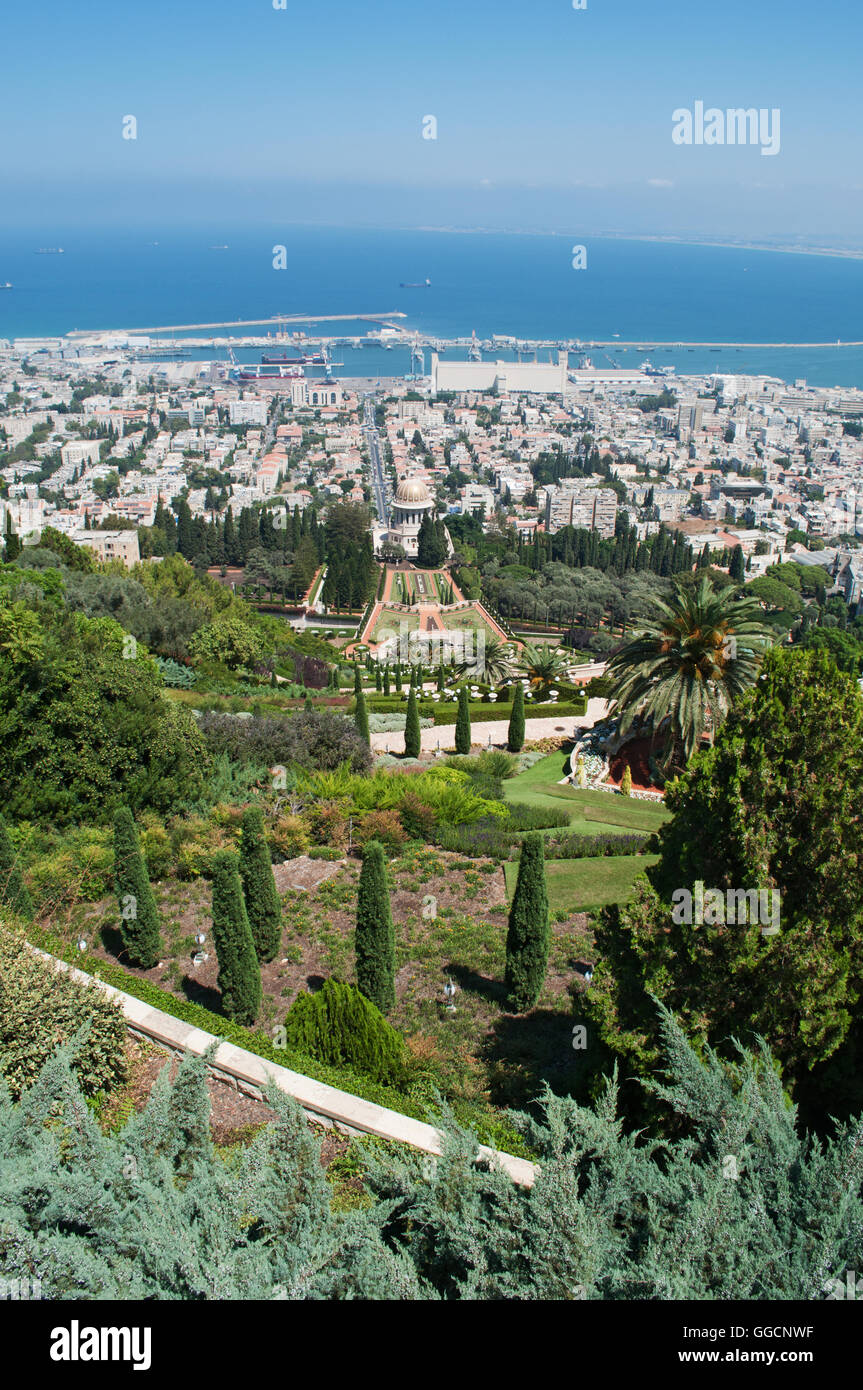 Israel: panoramic view of Haifa and the Bahai gardens with the ...