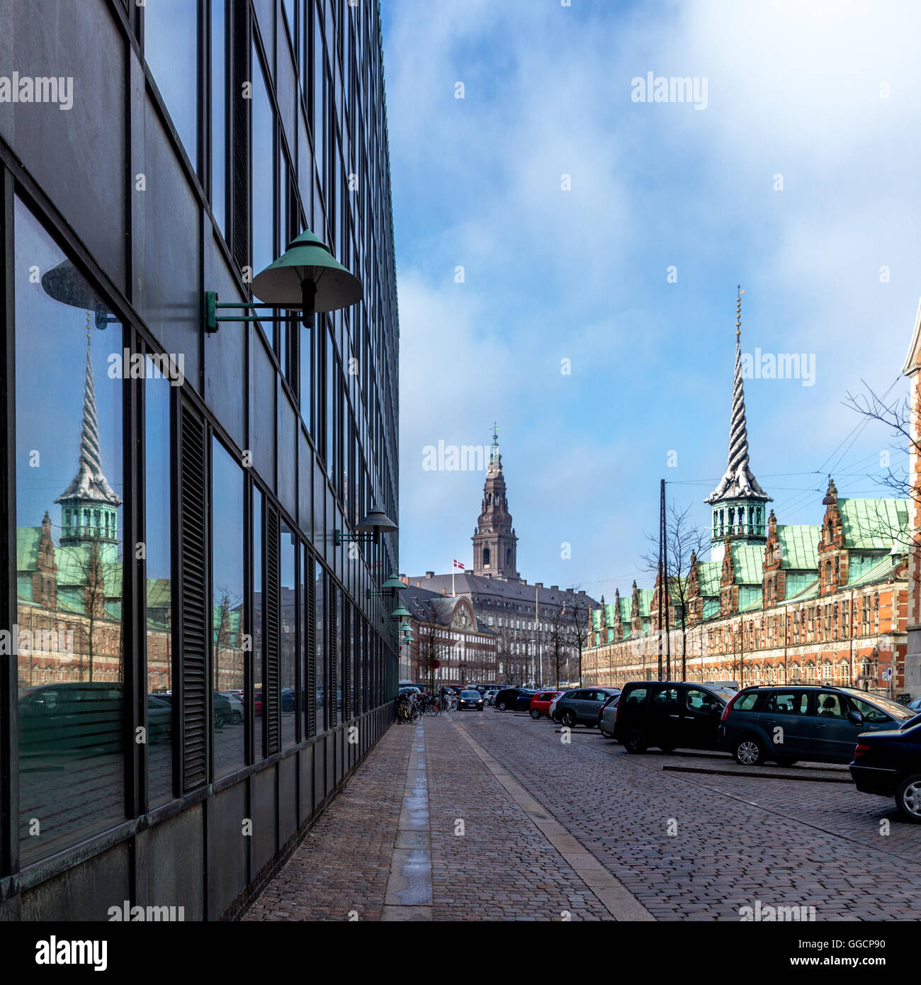 Reflection of Copenhagen Stock Exchange in a modern building Stock ...