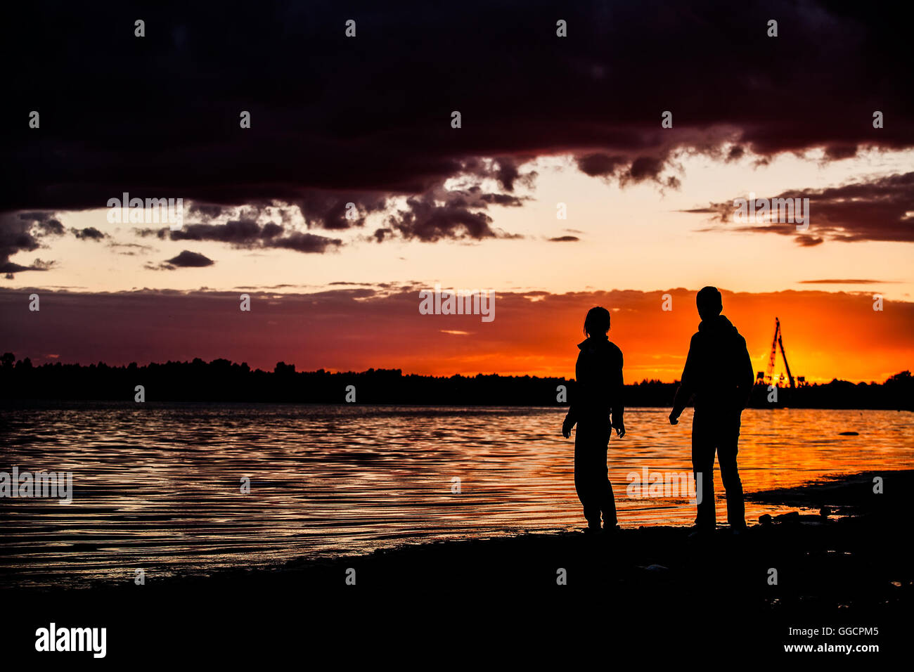Happy Couple Walking Sunset
