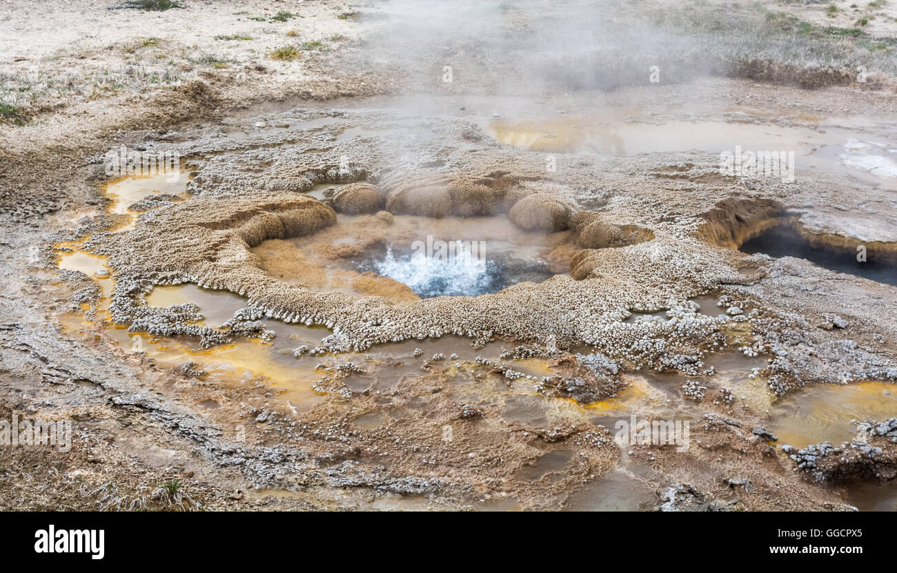 Bubbles burst to the surface of a small hot spring Stock Photo - Alamy