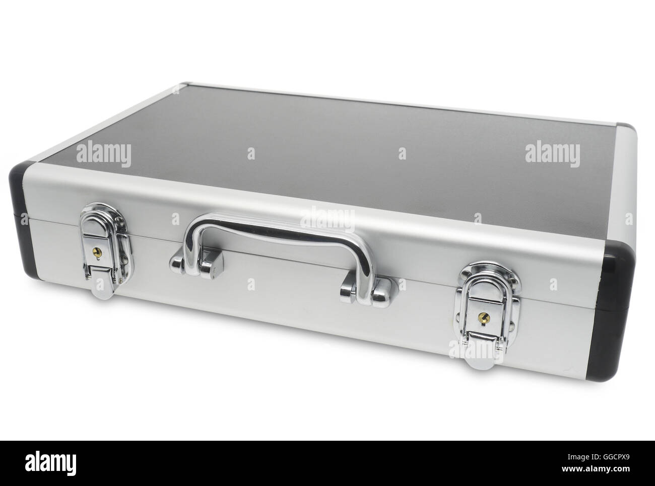 metallic suitcase isolated on white background Stock Photo - Alamy