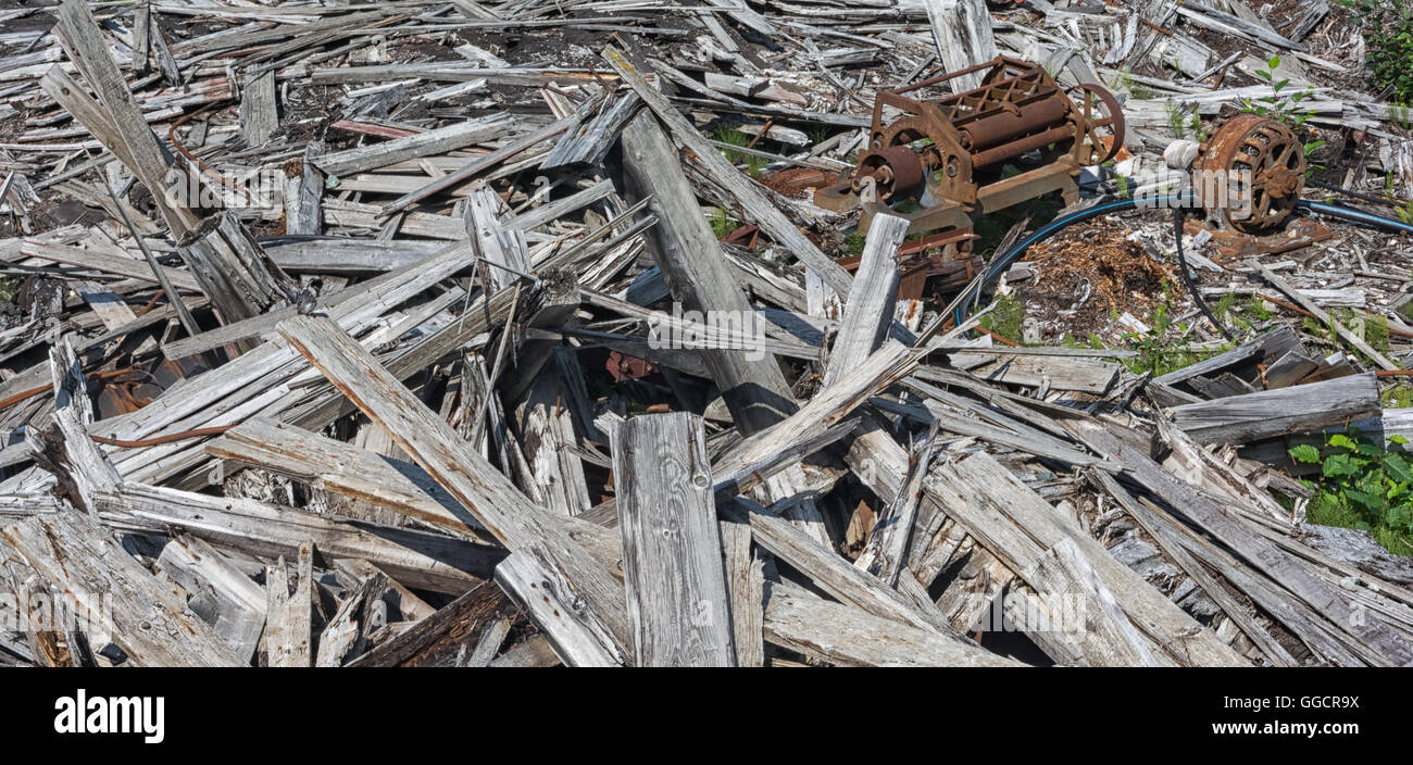 Weather has rusted machinery and grayed timber near the Kennecott Mine ...