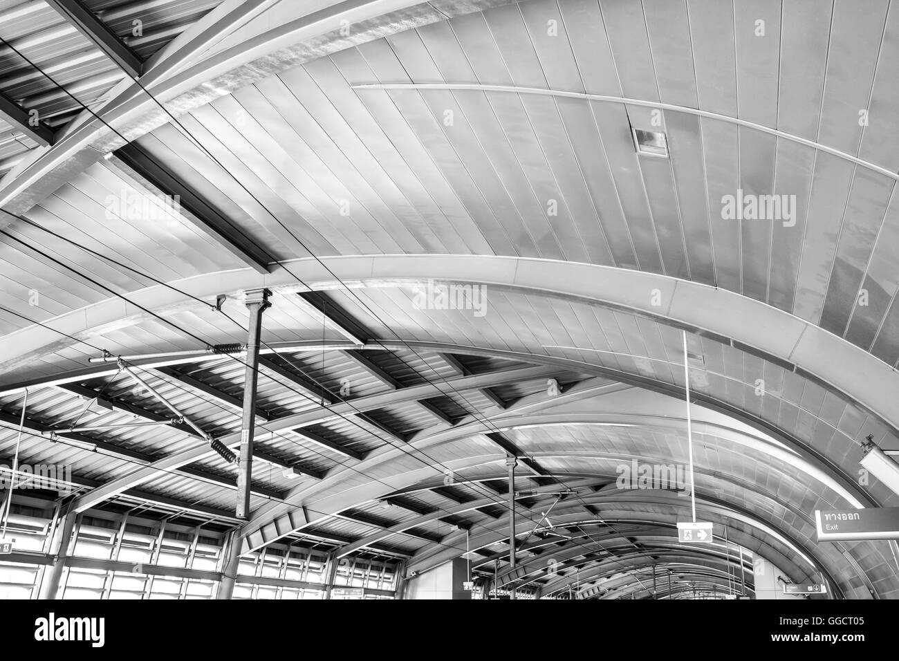The roof of the station of the Skytrain in Bangkok with electricity ...