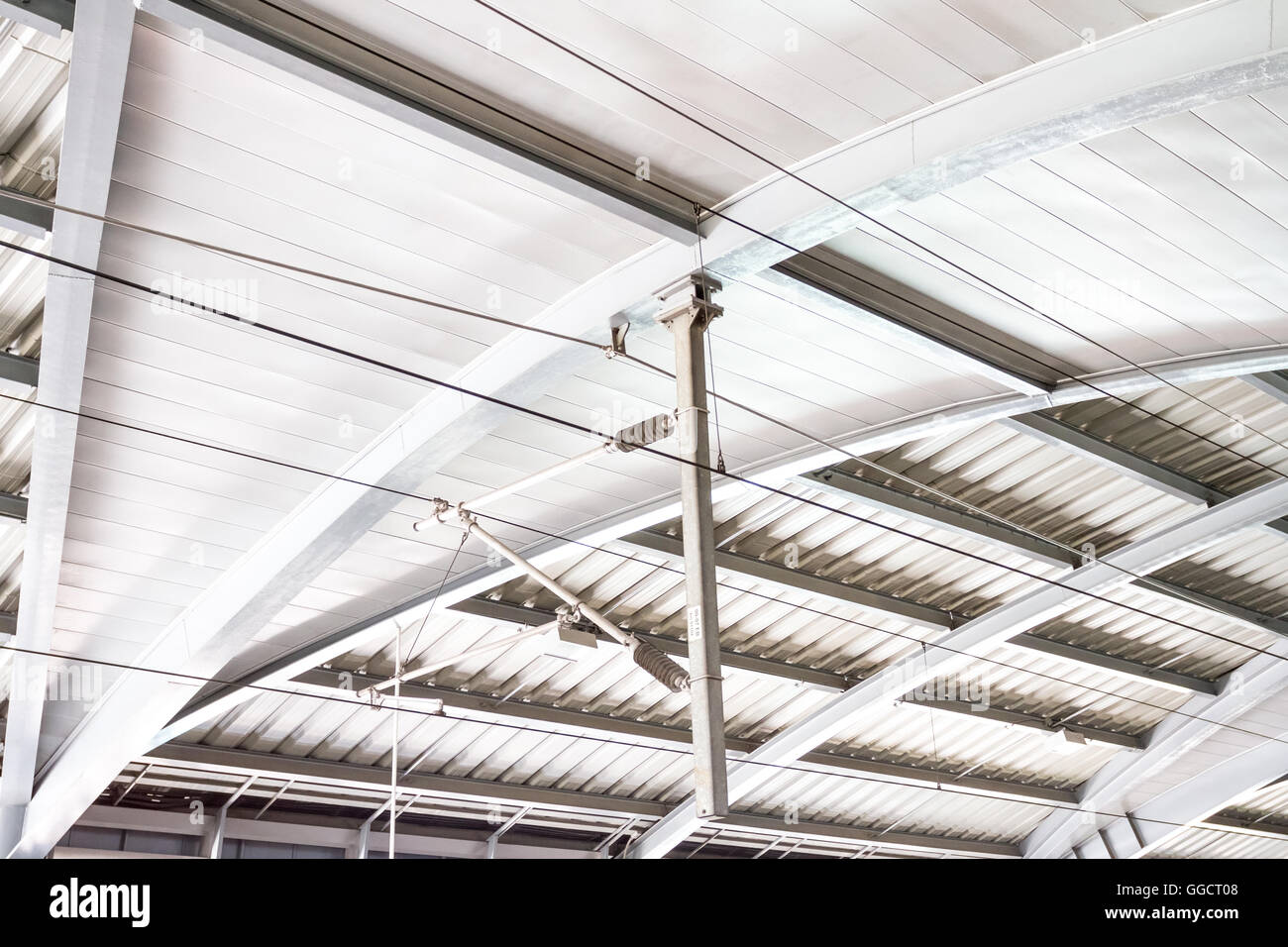 The roof of the station of the Skytrain in Bangkok with electricity ...