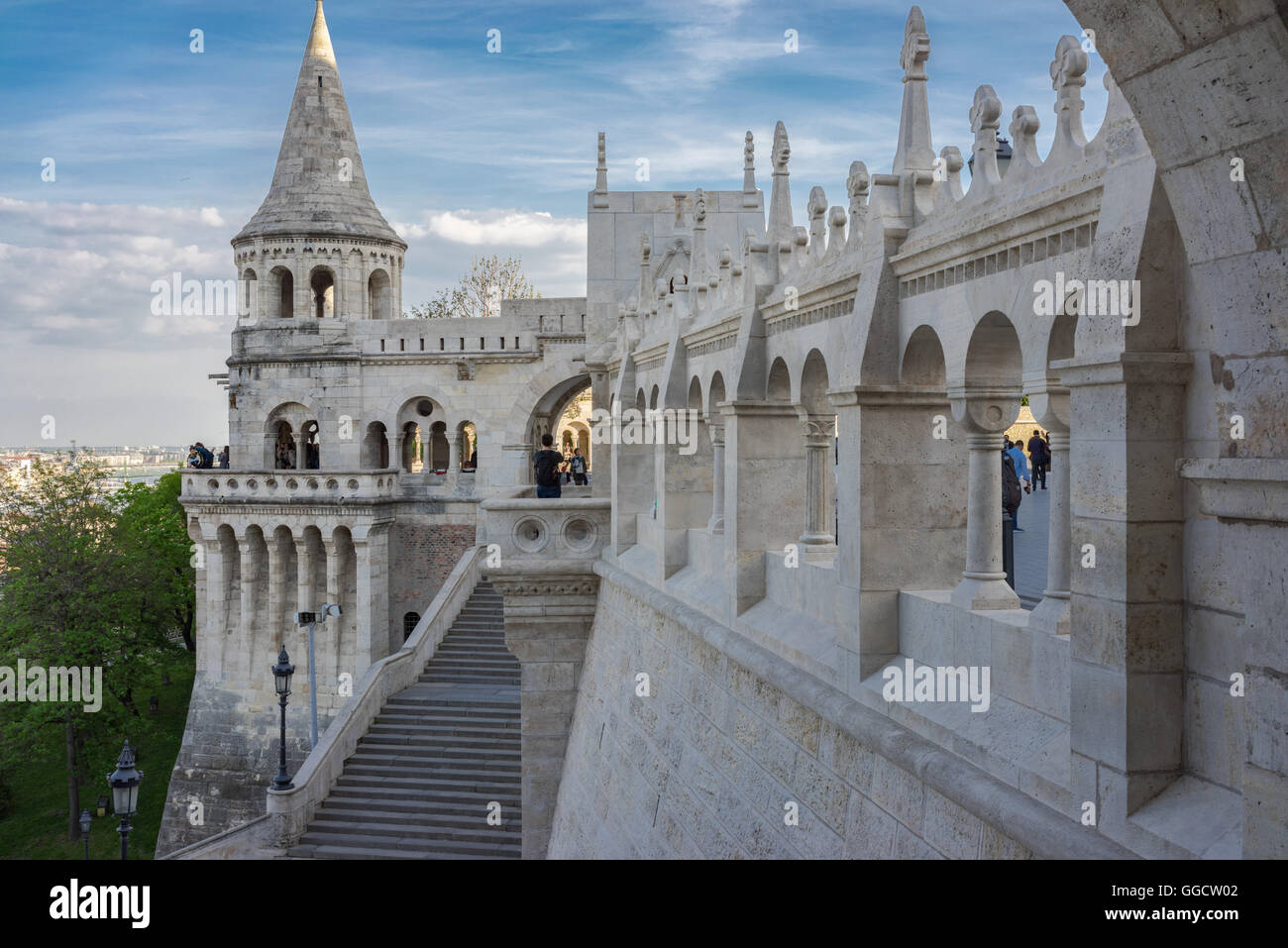 Fisherman's Bastion in Budapest with tourists admiring the view Stock ...