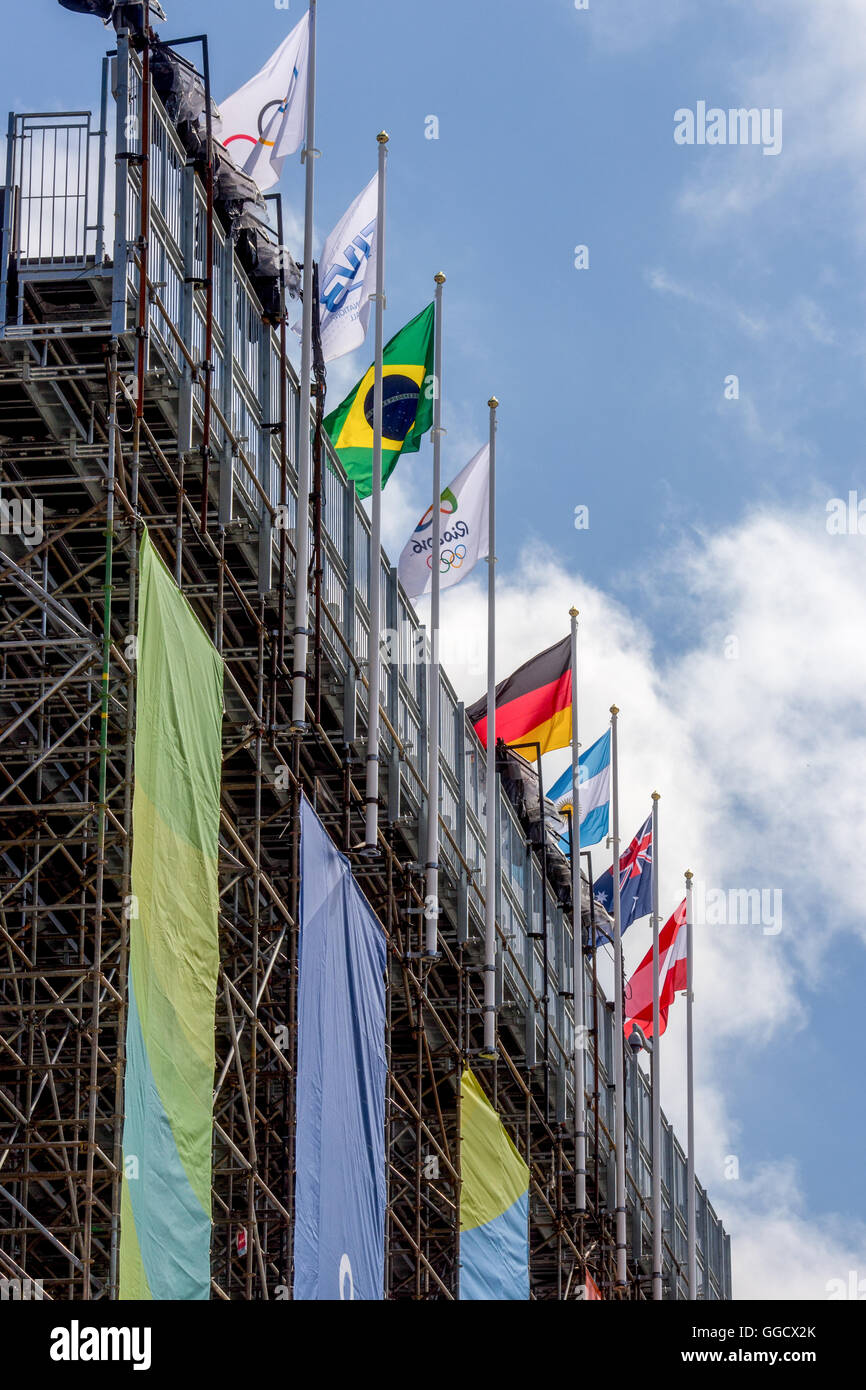 Brazil, Rio de Janeiro, country flags on the spectacle stand for the ...