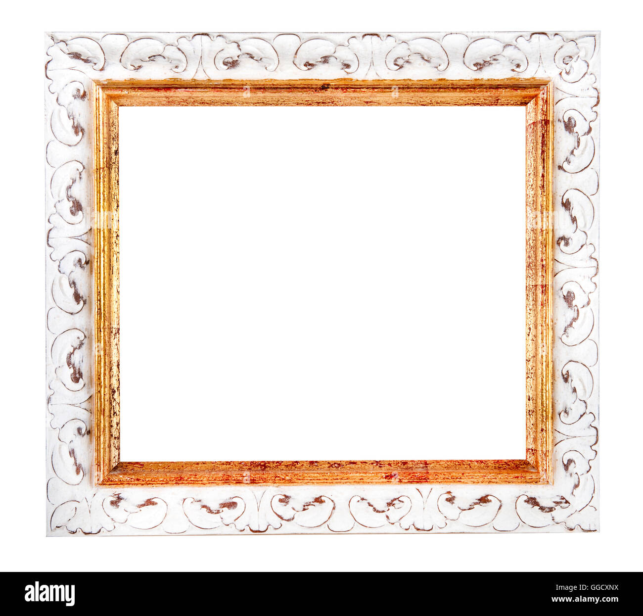 antique white gold frame isolated on white background Stock Photo - Alamy