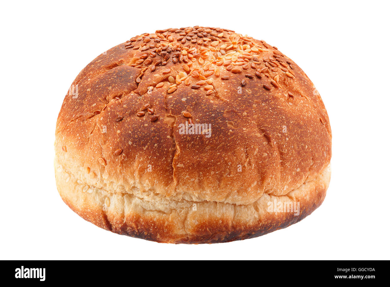 Burger bun closeup isolated on white background Stock Photo - Alamy