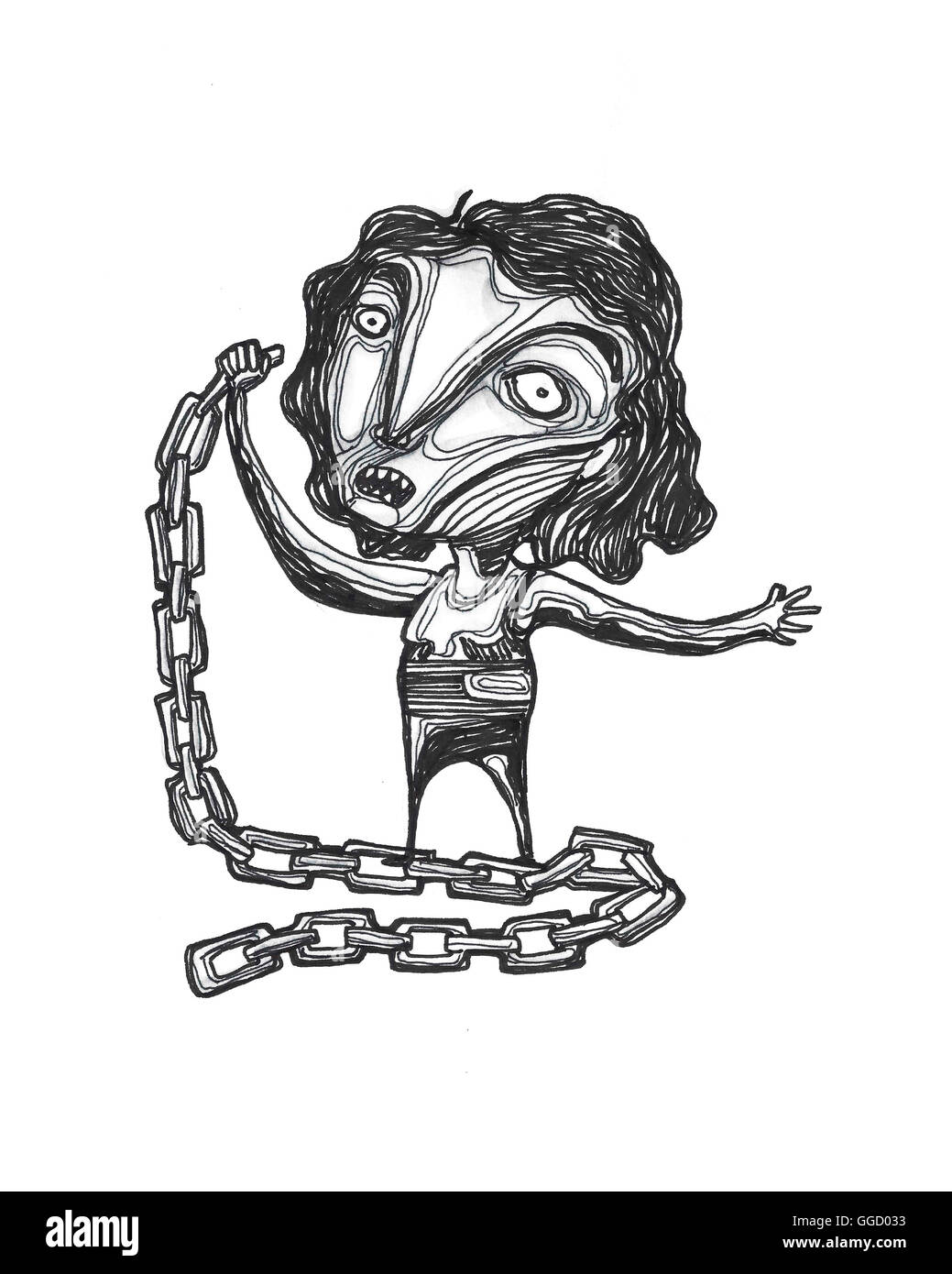 Hand drawn illustration or drawing of a woman with metal chains Stock ...