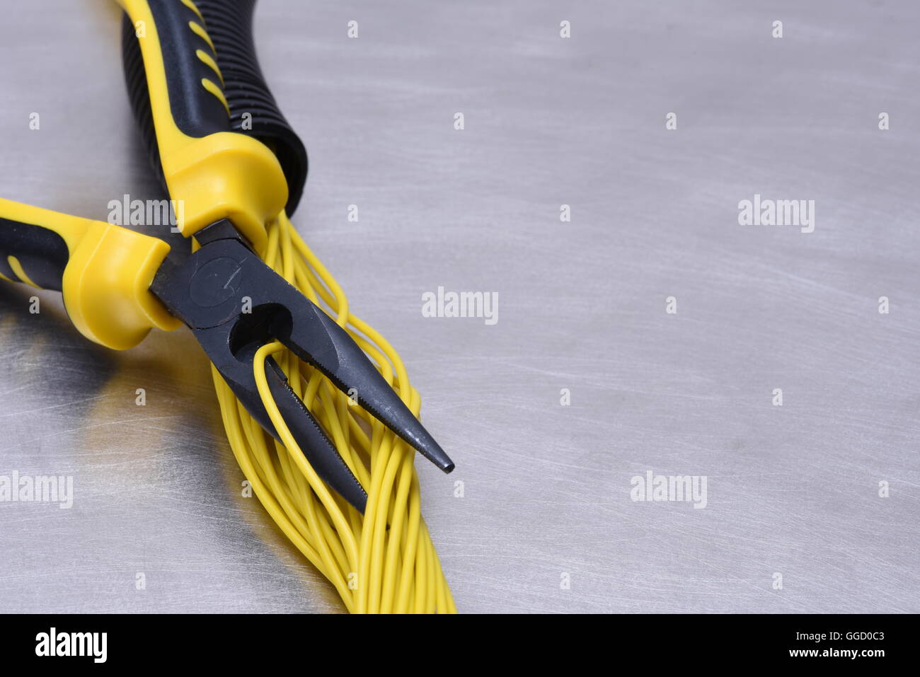 Electrical tools and cables on metal surface with place for text Stock ...