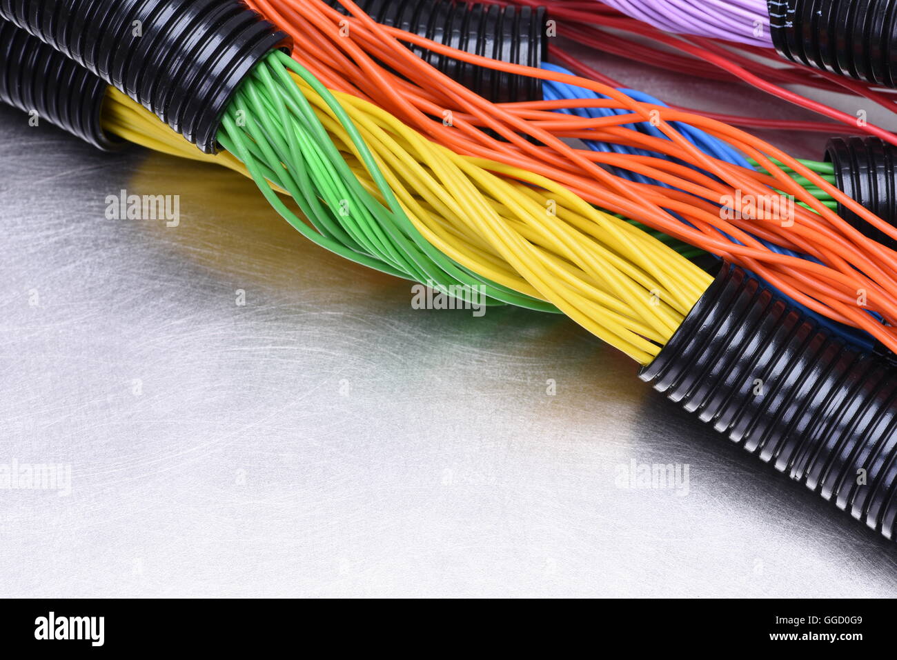 Electric cables in corrugated plastic pipes Stock Photo - Alamy