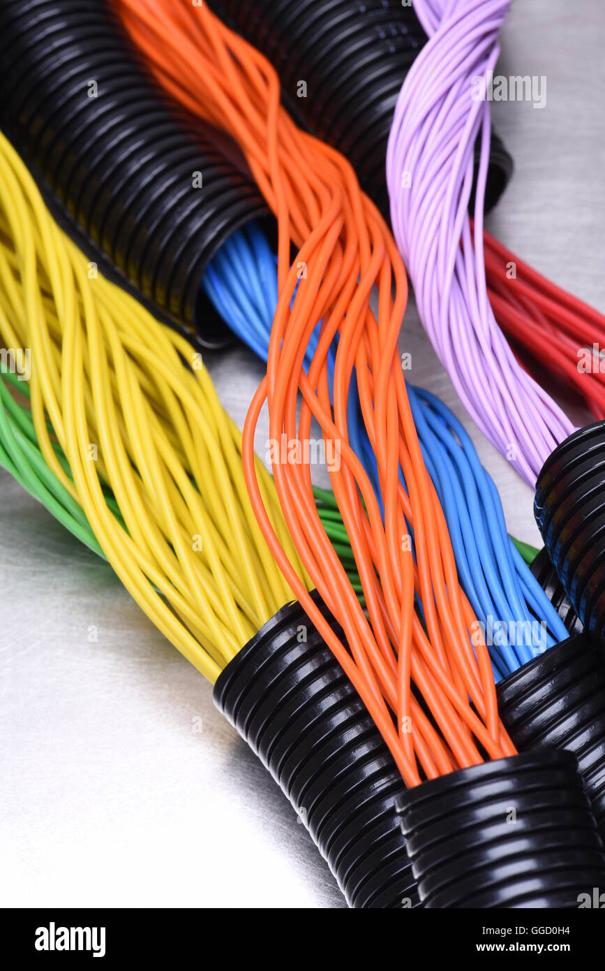 Electric cables in corrugated plastic pipes Stock Photo - Alamy