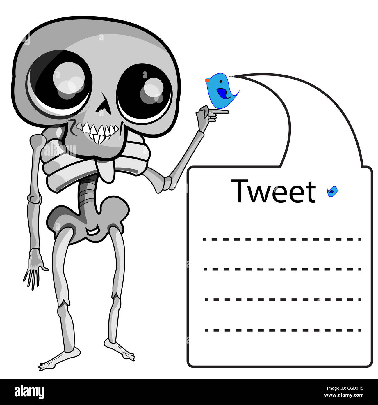 This file represents a skeleton holding a Twitter bird. It's idela for ...