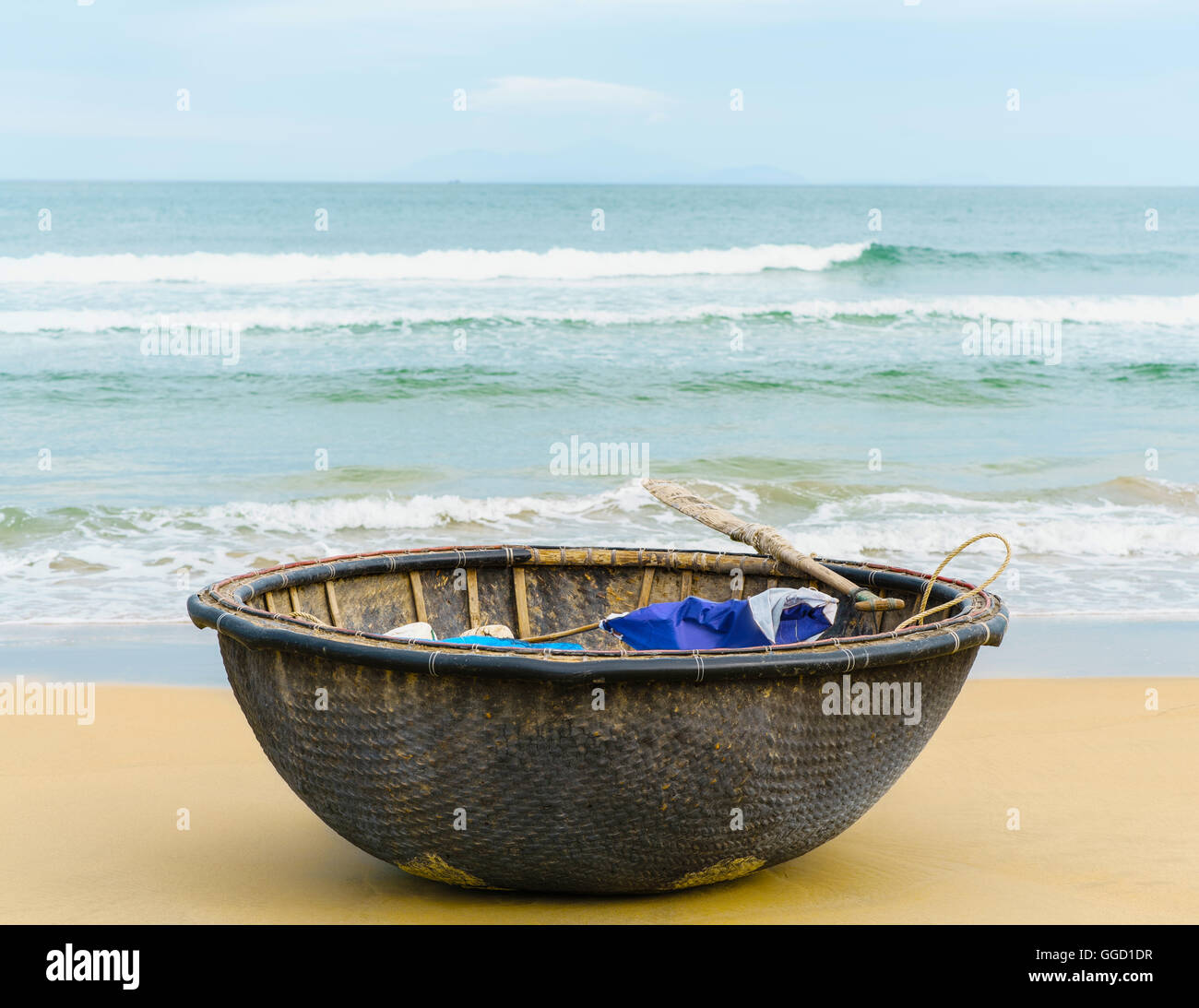 Sea and Bamboo waterproof round fishing boat at the China Beach in ...