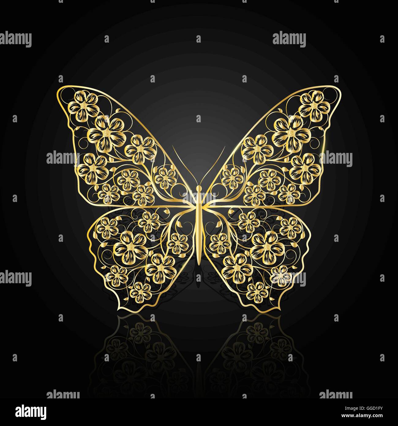 Gold butterfly with floral pattern Stock Vector Image & Art - Alamy