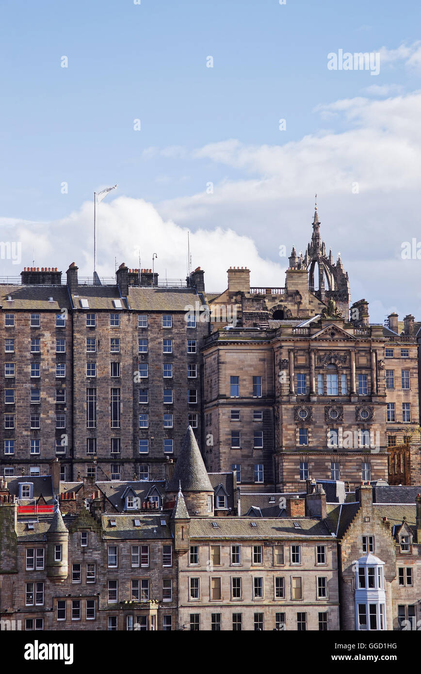 Old town stone buildings and steeple of St Giles Cathedral in Edinburgh ...