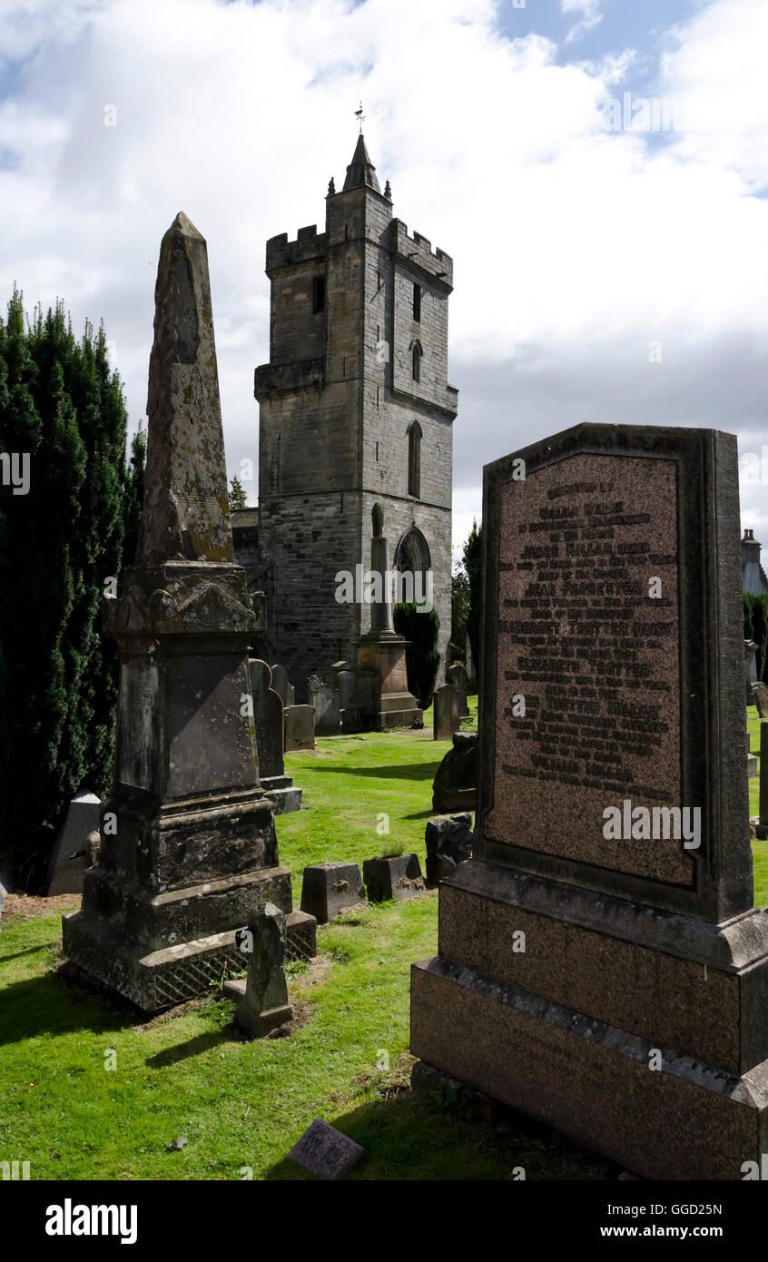 The tower of the Holy Rude Church next to the graveyard near Stirling ...