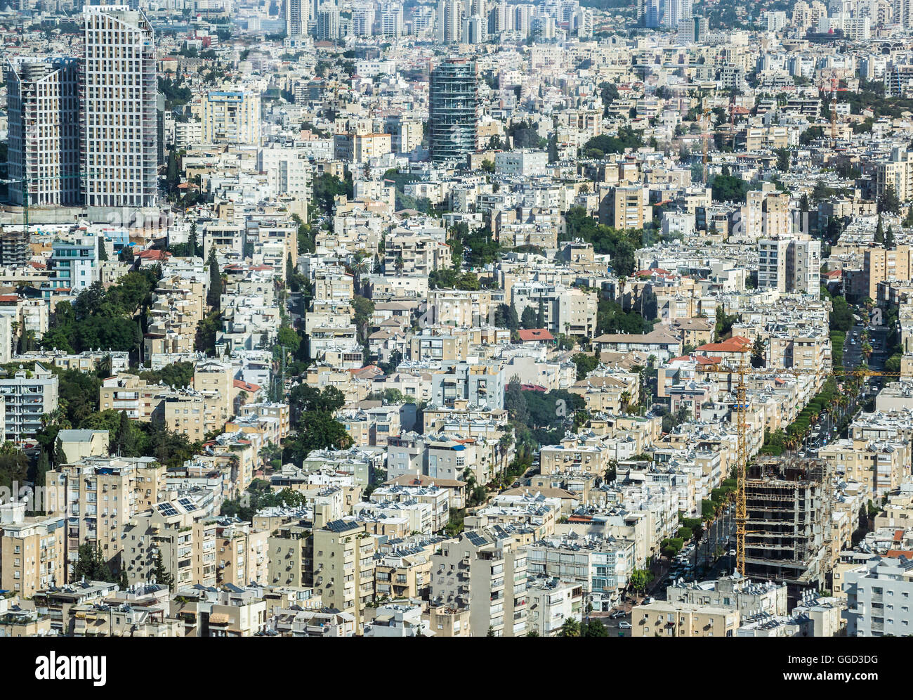 Tel Aviv city in Israel. Aerial view from observation deck in Azrieli ...