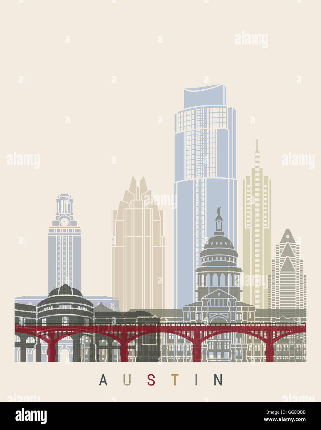 Austin skyline poster in editable vector file Stock Photo - Alamy