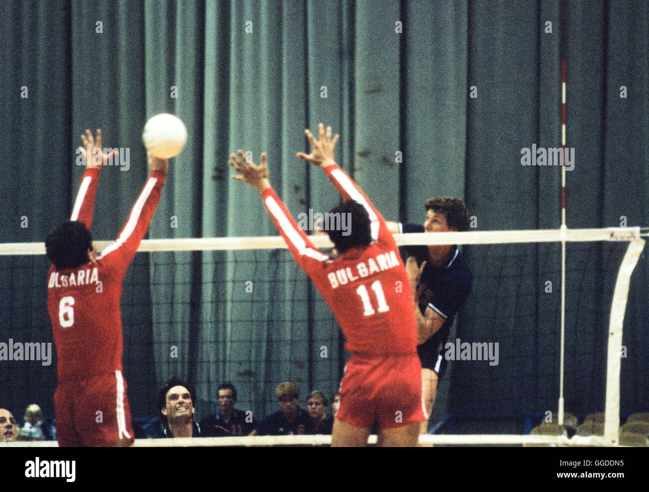 USA #13 Pat Powers in action during match with Bulgaria at Long Beach ...