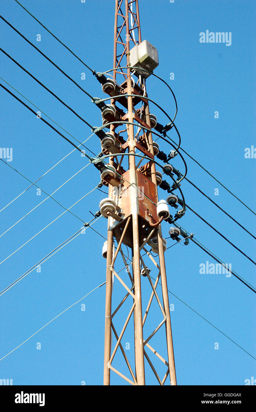 Overhead lines for 230/400V power distribution. They are disappearing ...