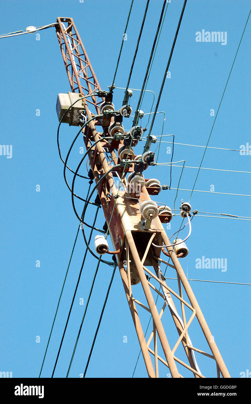 Overhead lines for 230/400V power distribution. They are disappearing ...