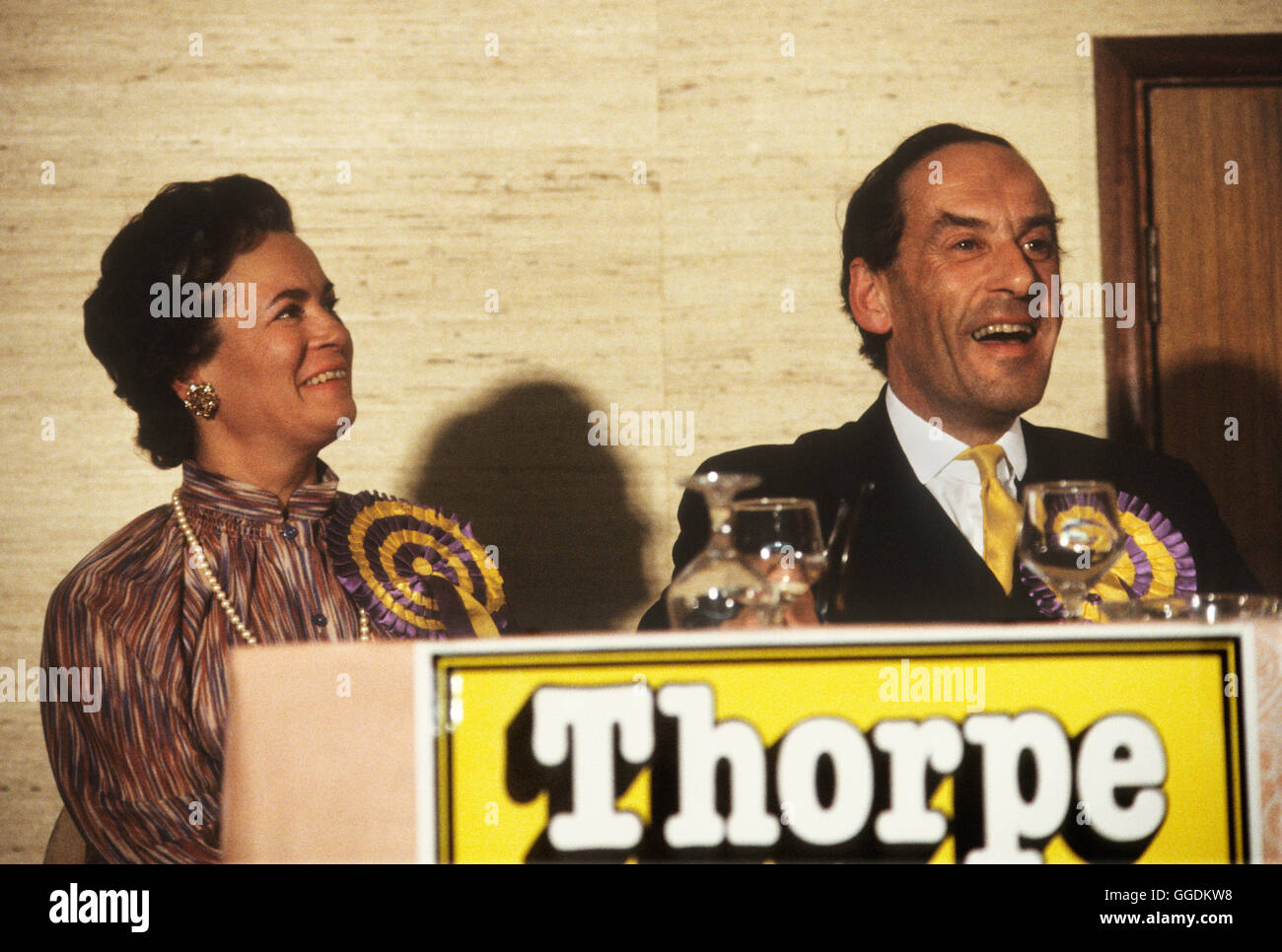 Jeremy Thorpe 1979. 'Thorpe Works For Us' with wife Marion at his ...