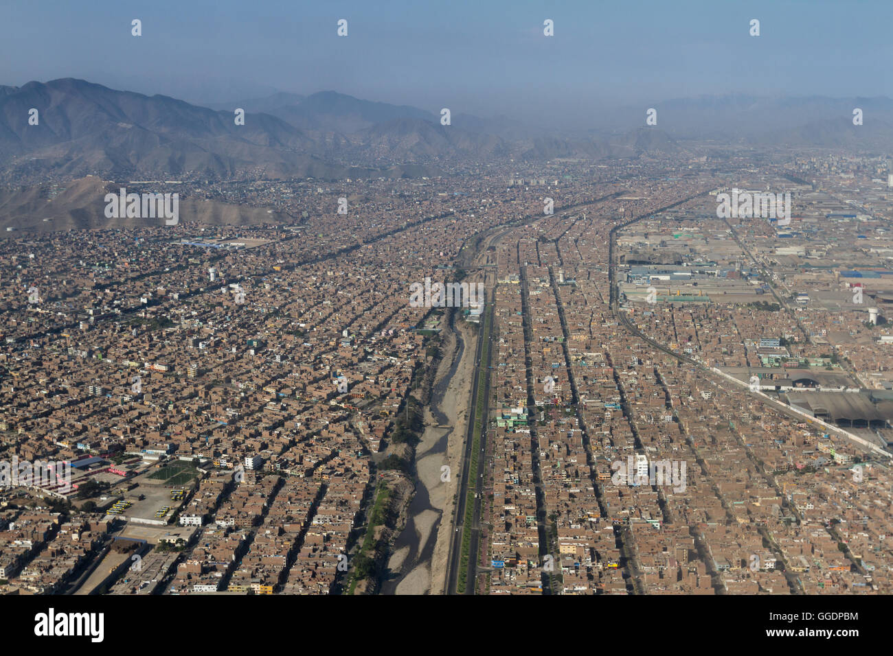 Lima Peru - May 11 : Aerial view of the City of Lima with the mountains in the background. May ...