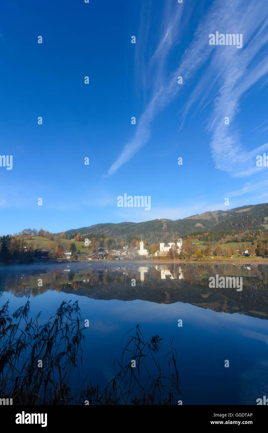 Goldegg: lake Goldeggersee , church and castle Goldegg, Austria ...