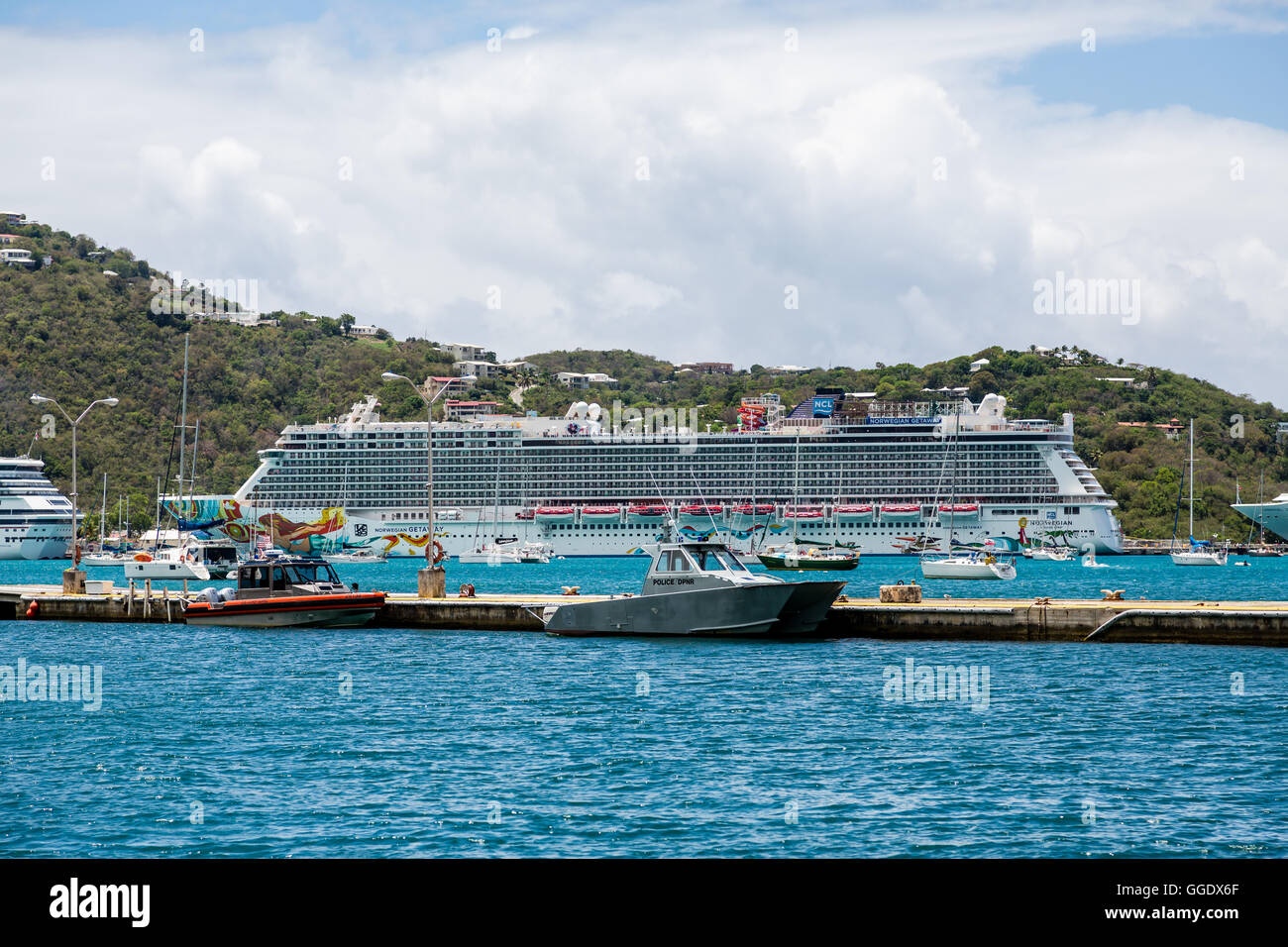 Norwegian Getaway in Busy Harbor in St Thomas Stock Photo - Alamy