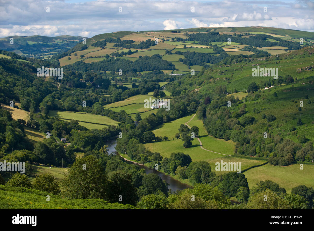 View over the River Wye in the Upper Wye Valley near Builth Wells ...