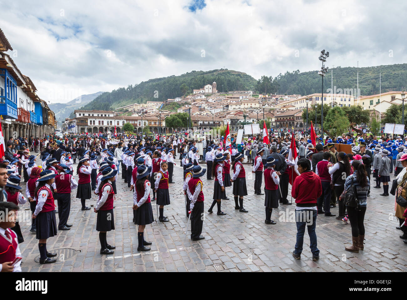 Cusco, Peru - May 12 : School children in uniform in a civic parade ...
