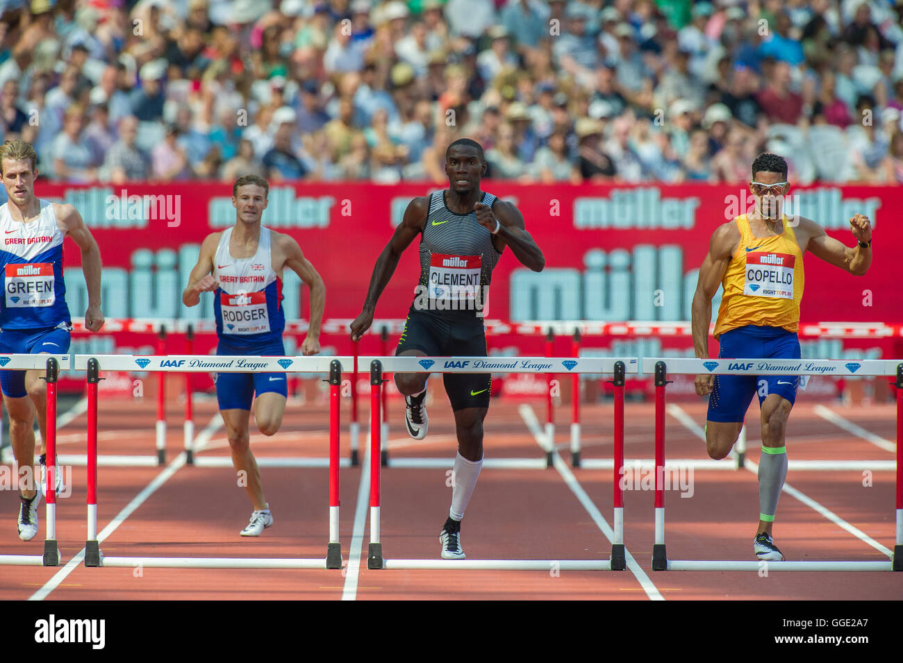 LONDON, ENGLAND - JULY 22: Kerron Clement Yasmani Copello in the Men's ...