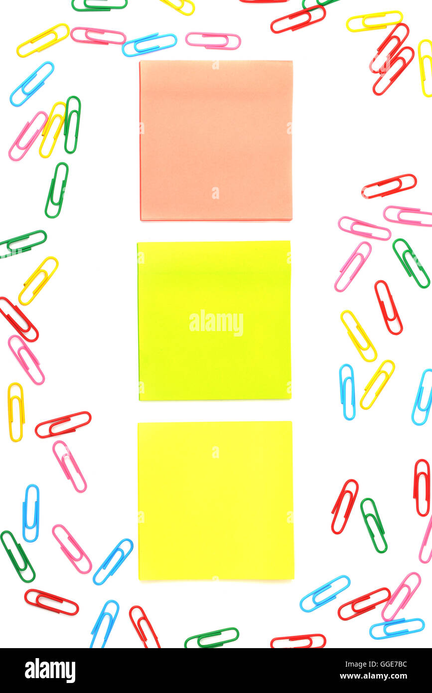 stickers and a set of paper clips isolated on white background Stock ...