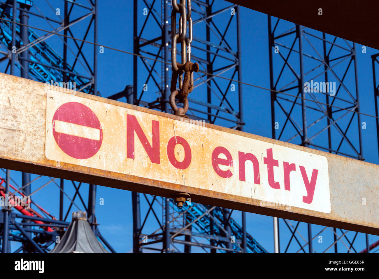Hanging no entry sign by Blackpool Pleasure Beach Stock Photo - Alamy
