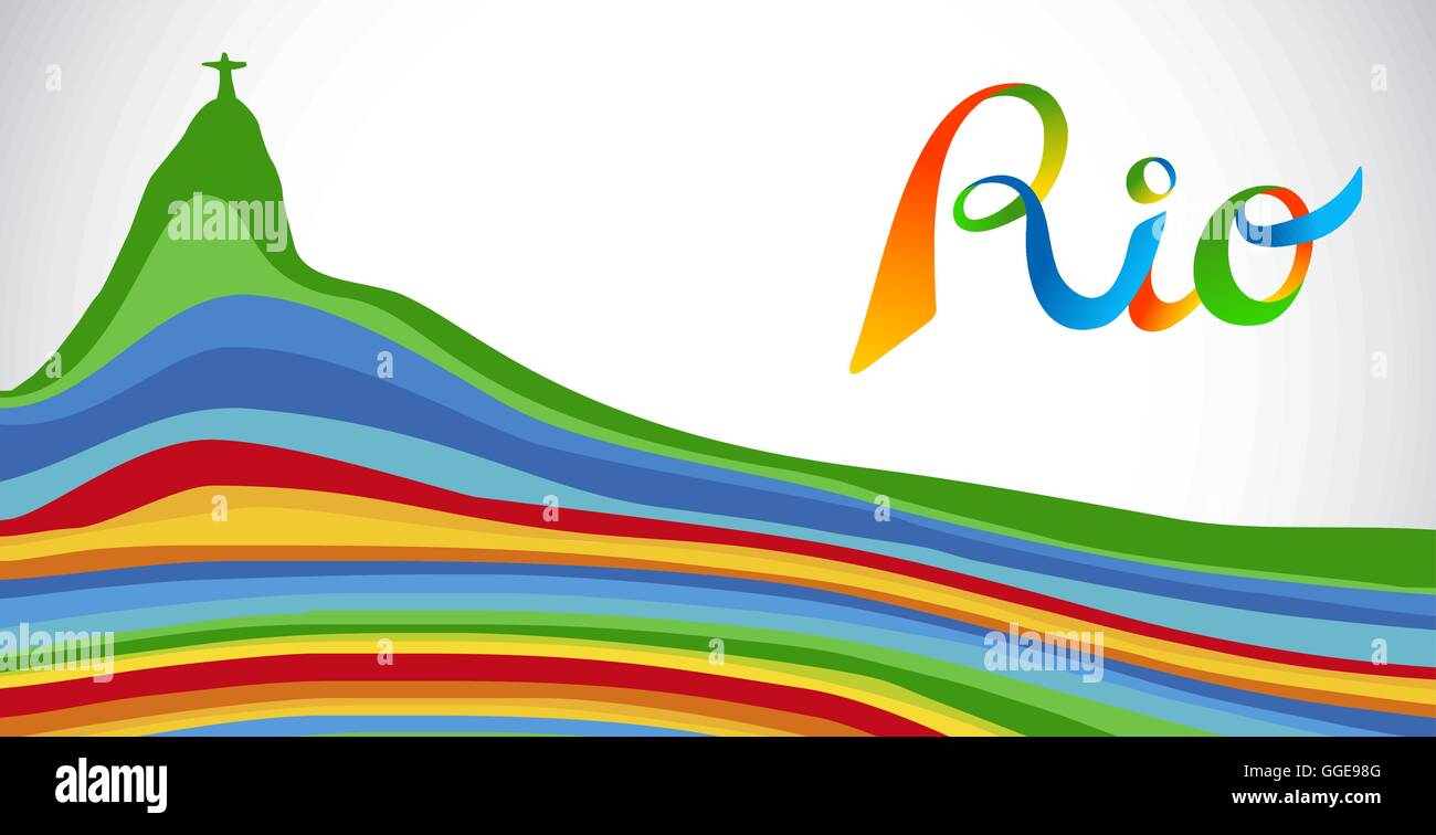 Colorful Rio de Janeiro typography design text with famous Brazil ...