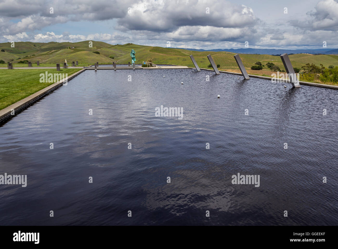 reflecting pool, statue by Gordon Huether, Artesa Vineyards and Winery ...