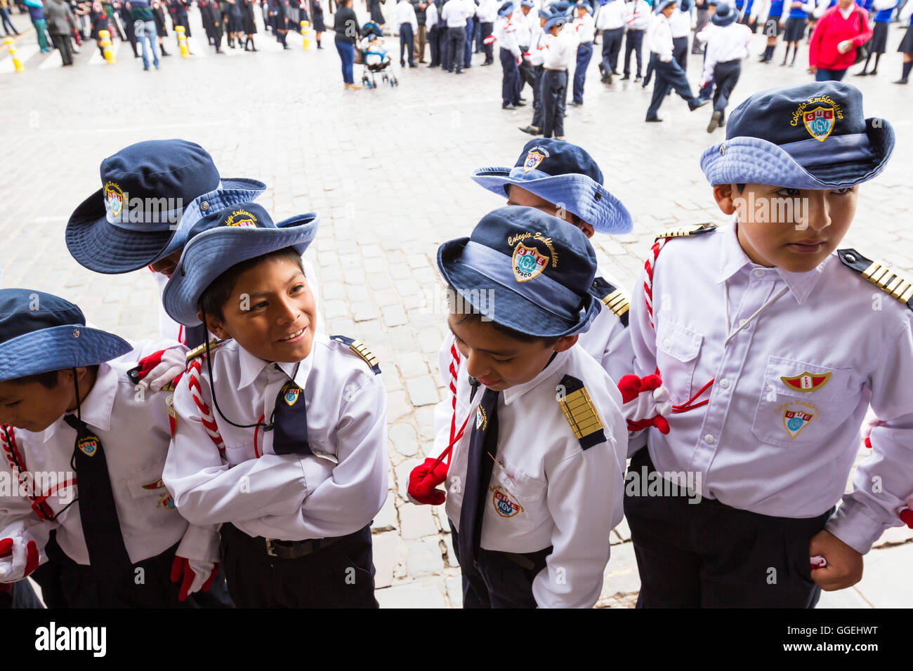 Cusco, Peru - May 12 : School children in uniform in a civic parade ...